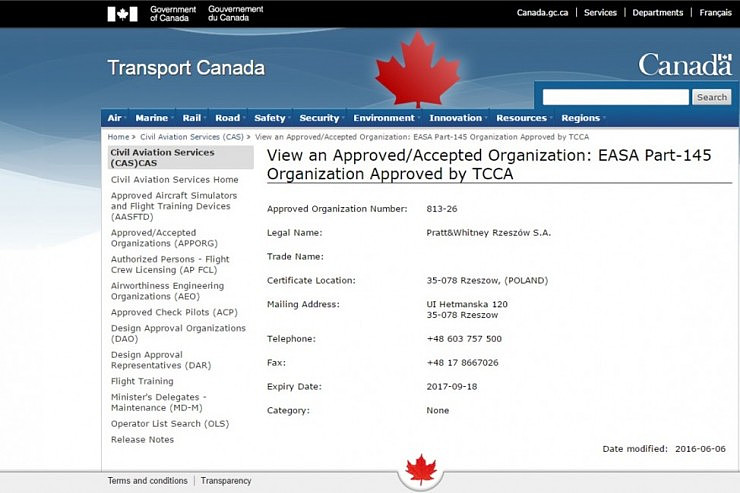 Quality certificates - Pratt & Whitney Rzeszów